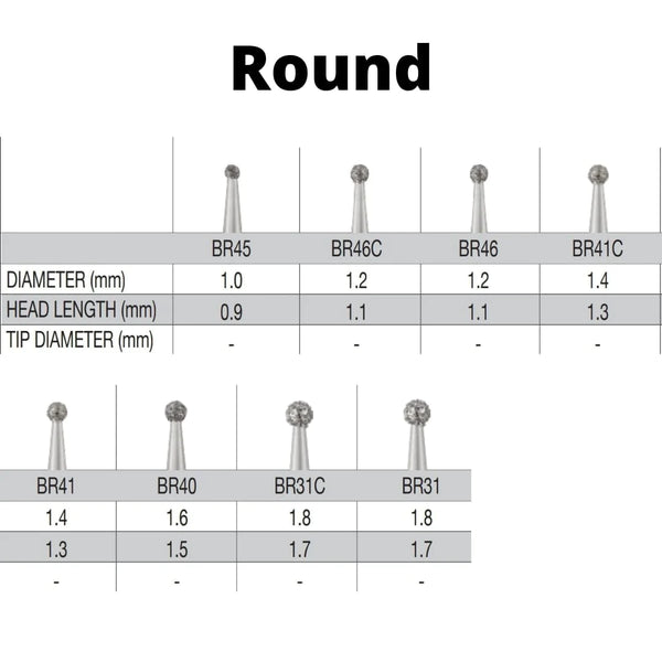 SS White G2 Diamond Burs - BR Series - Ball Round Shaped by Dental Avenue